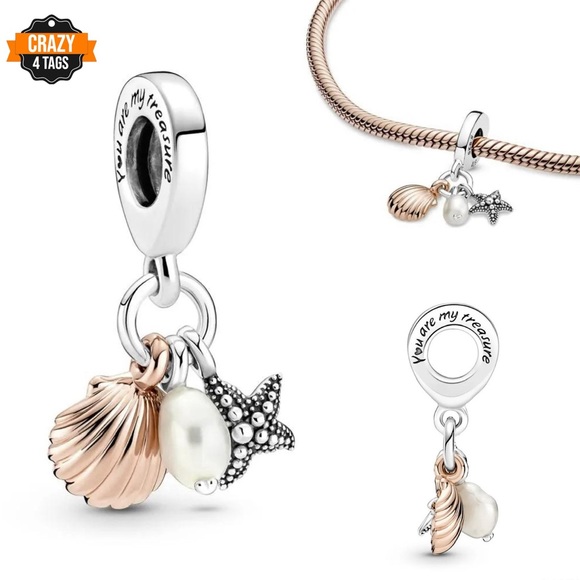 Pandora | Jewelry | Pandora Freshwater Cultured Pearl Starfish Shell Triple Dangle Charm | Poshmark
